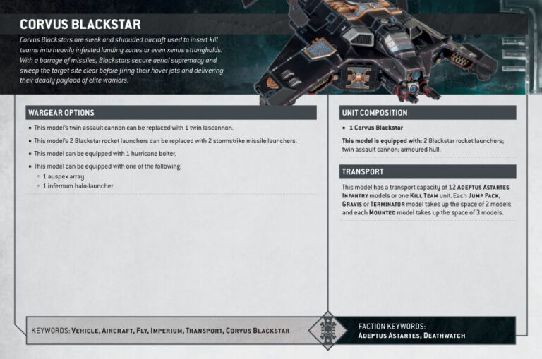 Warhammer 40K Corvus Blackstar
