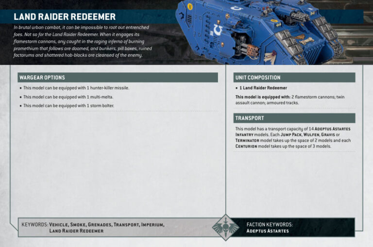 Warhammer 40K Land Raider Redeemer