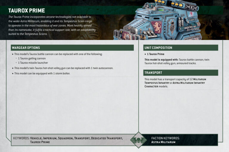 Warhammer 40K Taurox Prime